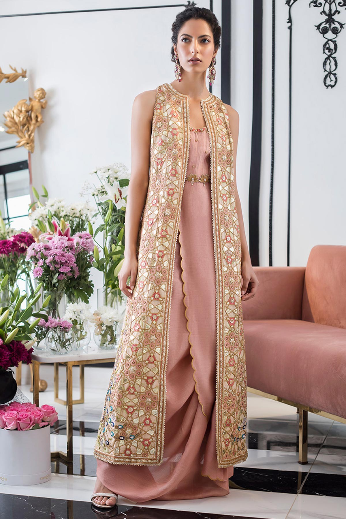 COTTON NET PRINTED COLUMN JACKET - Sania Maskatiya – Fabbitt International